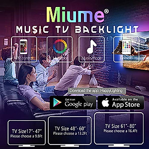 Miume Music tv Led Backlight with 16.4ft LED Strip Lights for 61-80 inch TV,RGB USB Powered TV Led Backlight with APP and Remote Control,TV Led Backlight Kit for Flat Screen TV PC
