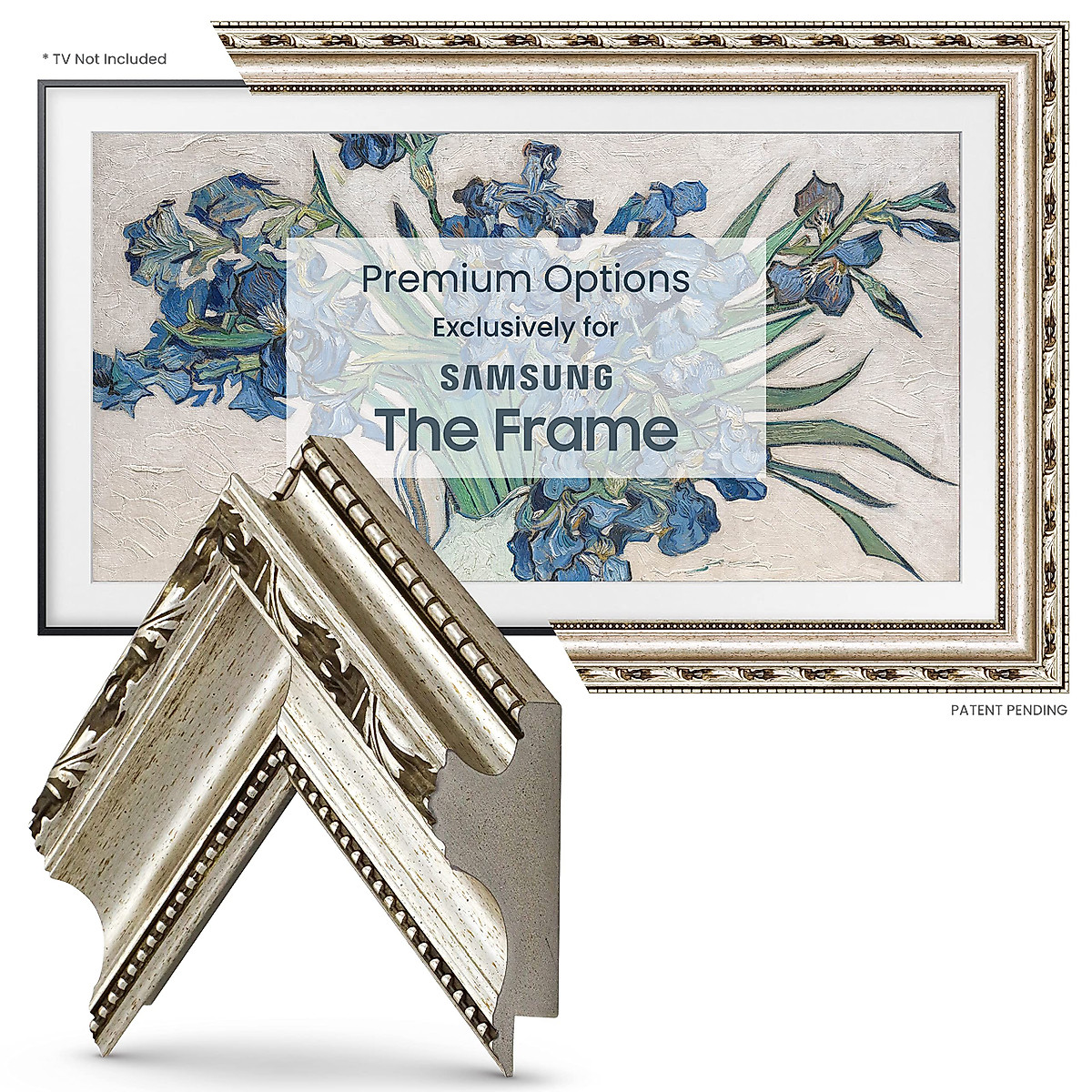 Deco TV Frames - Ornate Silver Smart Frame Compatible ONLY with Samsung The Frame TV (Fits 2021-2024 Frame TV, 65")