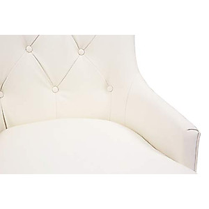 Iconic Home Cadence Dining Side Chair Button Tufted PU Leather Velvet Polished Brass Nailheads Espresso Finished Wooden Legs, Navy – White, Modern Transitional