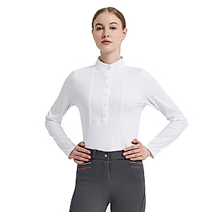 HR Farm Women Soft Show Shirt Long Sleeve Riding Shirt (White, Large, l)