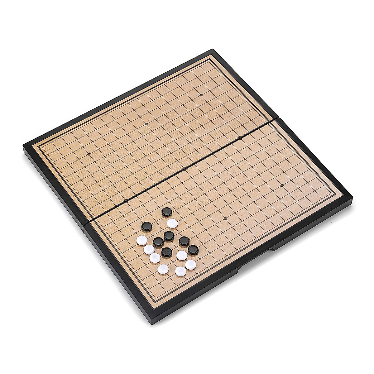 Mose Cafolo Magnetic 19x19 Go Game Set with Single Convex Magnetic Stones 11 Inches Go Board Folding, Portable & Travel-Size Set English Instruction is Included