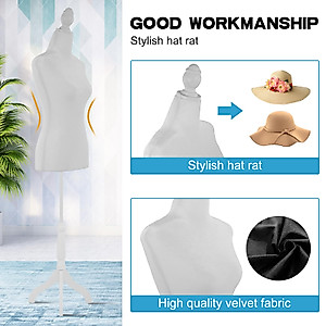 BLKMTY Female Mannequin Torso Dress Form Sewing Mannequin Manikin Body Height Adjustable Clothing Dress Model w/ Tripod Base Stand for Sewing Dressmakers Dress Jewelry Display 49-63 Inch, White