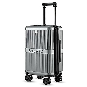 LUGGEX PC Silver Carry On Luggage 22x14x9 Airline Approved with Spinner Wheels - Hard Shell Expandable Suitcase