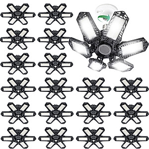 Retisee 6 Pcs LED Garage Lights 120w Deformable LED Garage Ceiling Lights with Adjustable Panels E26/E27 LED Garage Lights Bulb 12000lm Shop Lights for Garage Workshop Basement High Bay Light