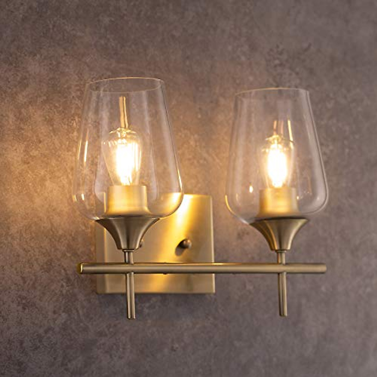 VONLUCE 2-Light Gold Vanity Light Fixtures Over Mirror, Wall Mount Modern Brass Bathroom Sconce with Clear Glass, Midcentury Gold Vanity Lighting for Bathroom, Makeup Dressing Table, Bedroom