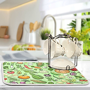 Absorbent Dish Drying Mat for Kitchen Counter - Fruit and Vegetable Microfiber Drying Pad, Reversible Drainer Mats for Countertop, Small 16 x 18 inch