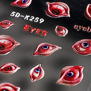 JMEOWIO 3D Embossed Halloween Nail Art Stickers Decals Self-Adhesive Pegatinas Uñas 5D Skull Horror Evil Eyes Bat Ghost Nail Supplies Nail Art Design Decoration Accessories 4 Sheets