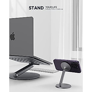 LULULOOK Magnetic Phone Stand for iPhone 12/13/14, Aluminum Design, Rotation Adjustable Desk Phone Holder Dock for iPhone 13 12/13 12 Mini/13/14 12 Pro/13/14 12 Pro Max, Mag-Safe Case Gray