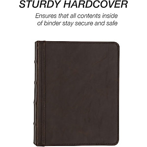 Samsill Vintage Hardback Mini 3 Ring Zipper Binder, Professional Binder Organizer, Planner, 1 Inch Capacity, Faux Leather, 5.5 x 8.5 Inch Documents, Brown