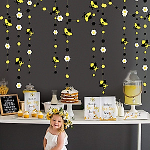 52Ft Black Gold White Bee Flower Circle Dot Banner Garland Glitter Honeycomb Bumble Gender Reveal Decorations for Kids Birthday Baby Shower What Will It Bee Happy Bee Day Mom to Bee Party Supplies