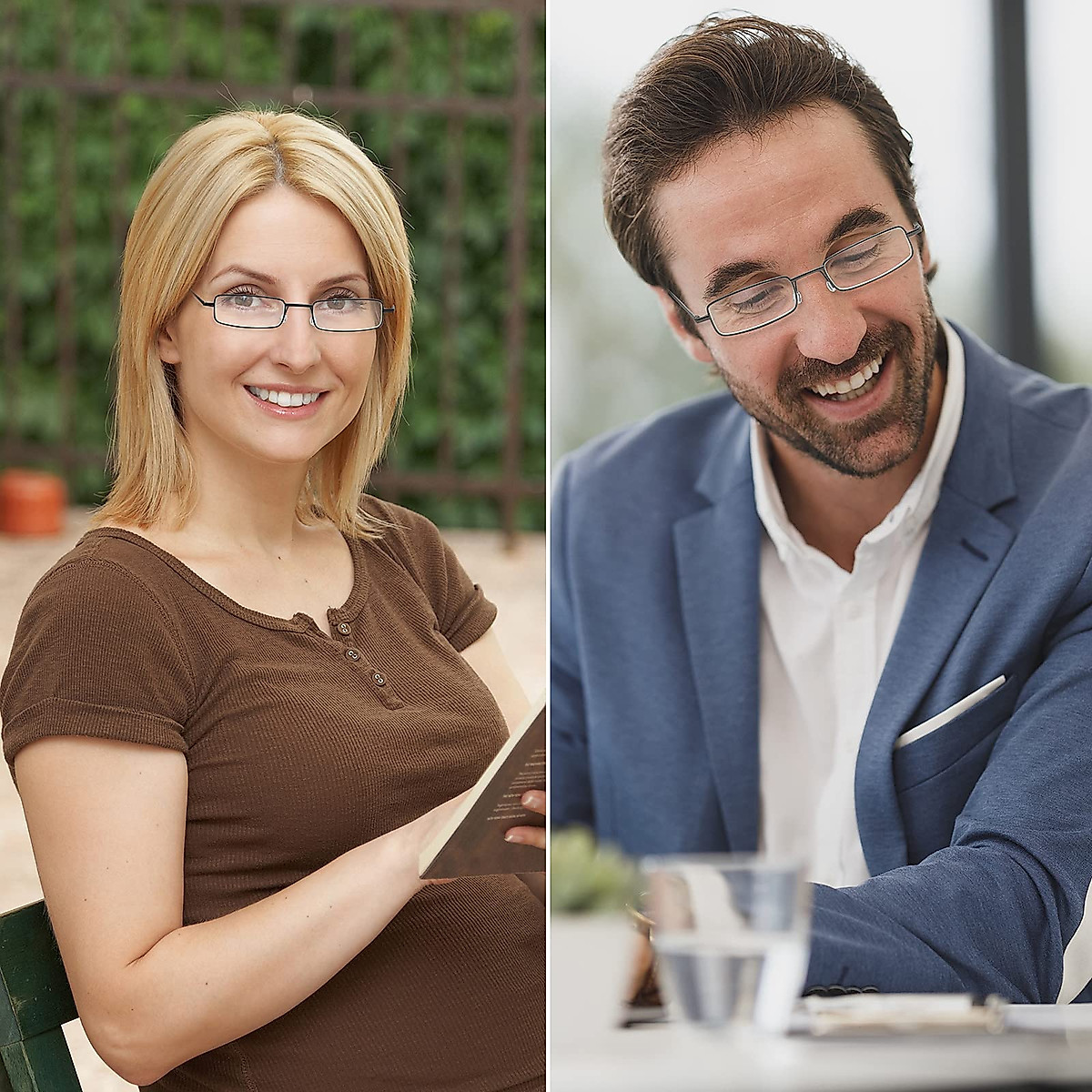 OWTXIS 2 Pack Blue Light Blocking Reading Glasses - Slim Pocket Readers with Pen Clip Case Mini Lightweight Readers (Black, Gunmetal, +2.00)