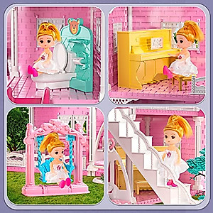 TEMI Dream Doll House for 3 4 5 6 7 8 Year Old Girls Toy - 4-Story 10 Rooms Dollhouse 7-8 with 2 Toy Figures, Furniture and Accessories, Pretend Play House for Kid Ages 3+