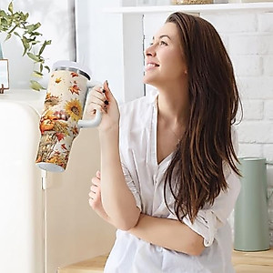 ODAWA Cute Scarecrow Autumn Maple Leaves Iced Coffee Tumbler Reusable Insulated Cup with Straw Water Cup