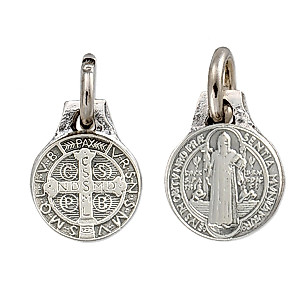 Catholica Shop Lot of 12 Mini Antque Silver Tone St Benedict Protection Medals - Mini