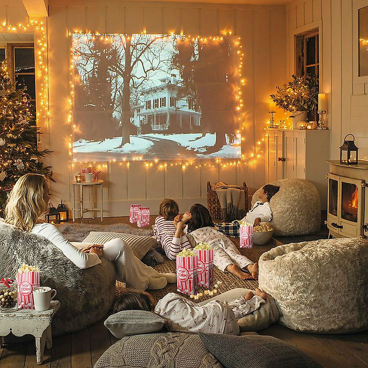 Keriqi Popcorn Bags, 2 oz Flat Bottom Paper Popcorn Bags for Family Movie Night Baseball Themed Carnival Christmas Birthday Party 100 Pcs