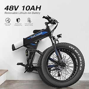 Wooken 26" x4.0 Fat Tire Electric Bike, Folding Electirc Bike for Mountain Commuter, 500W Motor 21.6 MPH, Ebikes for Adults with 48V/10.4Ah Removable Battery, Suspension Fork, 21 Speed Ebike