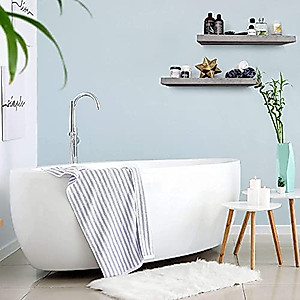 Under.Stated Floating Wall Shelves, 24” Hanging Shelf Set for Living Room, Office, Kitchen, Bathroom &, Perfect Home Room Wall Decor, Rustic Pattern Designed – (Rustic Whitewash Grey 24")