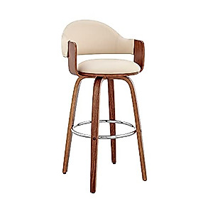 Armen Living Daxton 30" Cream Faux Leather and Walnut Wood Bar Stool