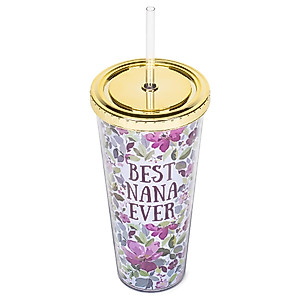 Mary Square Best Nana Ever Purple Salem Floral 24 Ounce Straw Tumbler with Goldtone Lid
