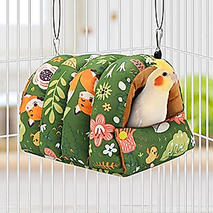 Wontee Bird Nest House Winter Warm Snuggle Hut Bird Bed Hanging Hammock for Parrots Budgies Parakeets Caique Senegal Cockatiels Conures (Large, Green)