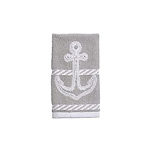Destinations Nautical Anchor Grey Fingertip Towel Bathroom Accessories Coastal 100% Cotton Fabric Towel, 12 x 18 inches, 1 Towel