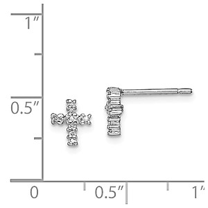 Solid 925 Sterling Silver Diamond Cross Post Studs Earrings Small Nugget Look - 7mm x 6mm (.05 cttw.)