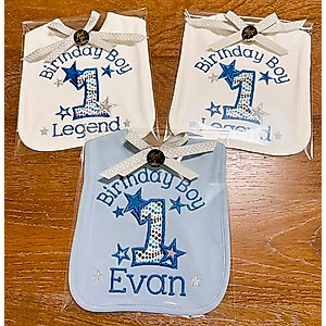 Fantasy Kids Designs First Birthday Boy Bib Smash Cake Bib Personalized with Custom Name (Light Blue Bib)