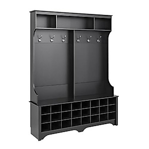 Prepac Black Hall Tree, Shoe Cabinet, Storage Cabinet with 24 Shoe Cubbies and 6 Double Coat Hooks 15.5" D x 60" W x 77" H, BSOG-0013-1