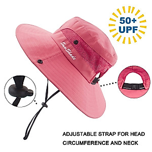 HGGE Women Ponytail Summer Sun Hat Wide Brim UV Hats Floppy Bucket Cap for Safari Beach Fishing Gardening Pure Watermelon Red
