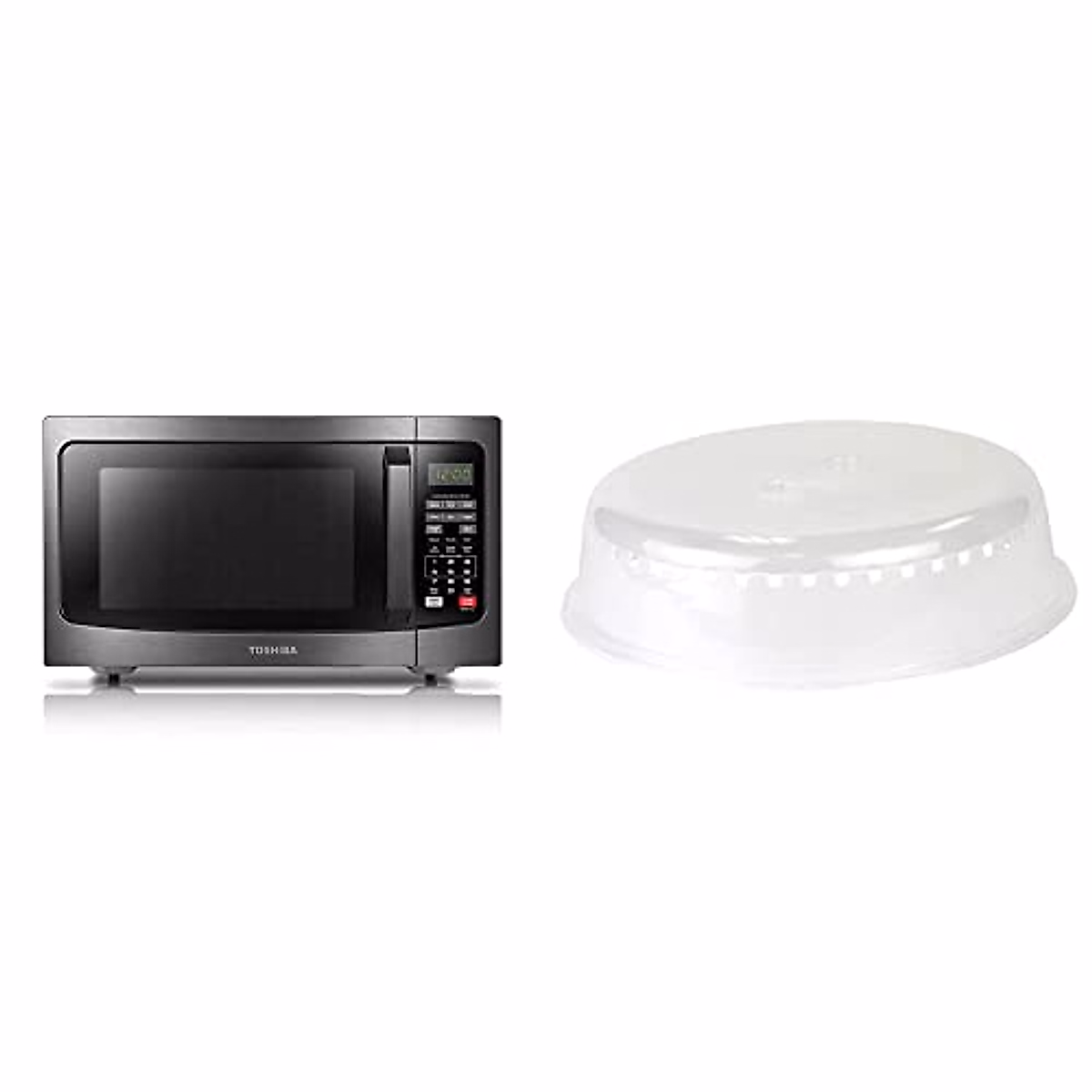 Toshiba EM131A5C-BS Microwave Oven with Smart Sensor, Easy Clean Interior, ECO Mode and Sound On/Off, 1.2 Cu Ft, Black Stainless Steel & Chef Craft Classic Microwave Cover, 10 inch, Clear