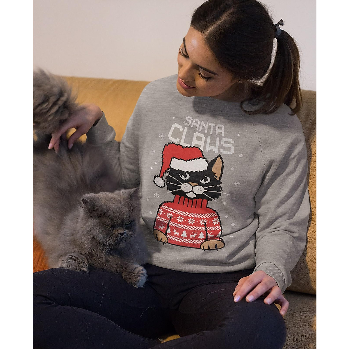 Tstars Santa Claws Sweatshirt Women Teen Girls Cat Ugly Christmas Sweater Style Medium Gray