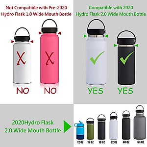 Wongeto 2.0 Paracord Handle with Shoulder Strap Compatible with Hydro Flask 2.0 Wide Mouth Water Bottle 12oz to 64oz-Water Bottle Strap Carrier for Gym School Running Walking Camping (Black)