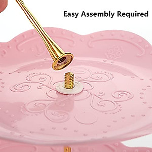 Tosnail 3 Pack 3 Tiers Plastic Cupcake Stand Dessert Stand Tiered Serving Trays with Gold Rod Candy Pastry Holders for Baby Shower, Wedding and Party - Pink