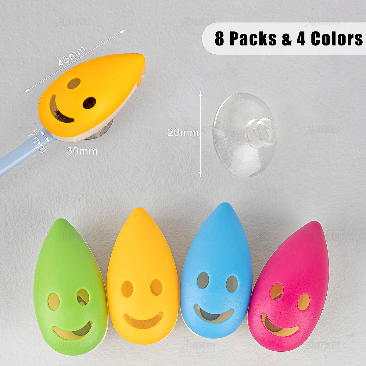 AUEAR, 8 Pack Happy Face Toothbrush Head Cover Cap with Suction Cup Cute Portable Protective Covers Case for Home Travel Outdoor Camping 4 Colors