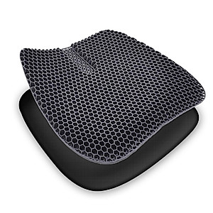 Gel Seat Cushion, Double Thick Enhanced Honeycomb Design Cushion with Non-Slip Breathable Cover for Pressure Relief & Tailbone Pain, fits Computer, Office, Car & Wheelchair Chair (18 x 17 x 1.3 in)