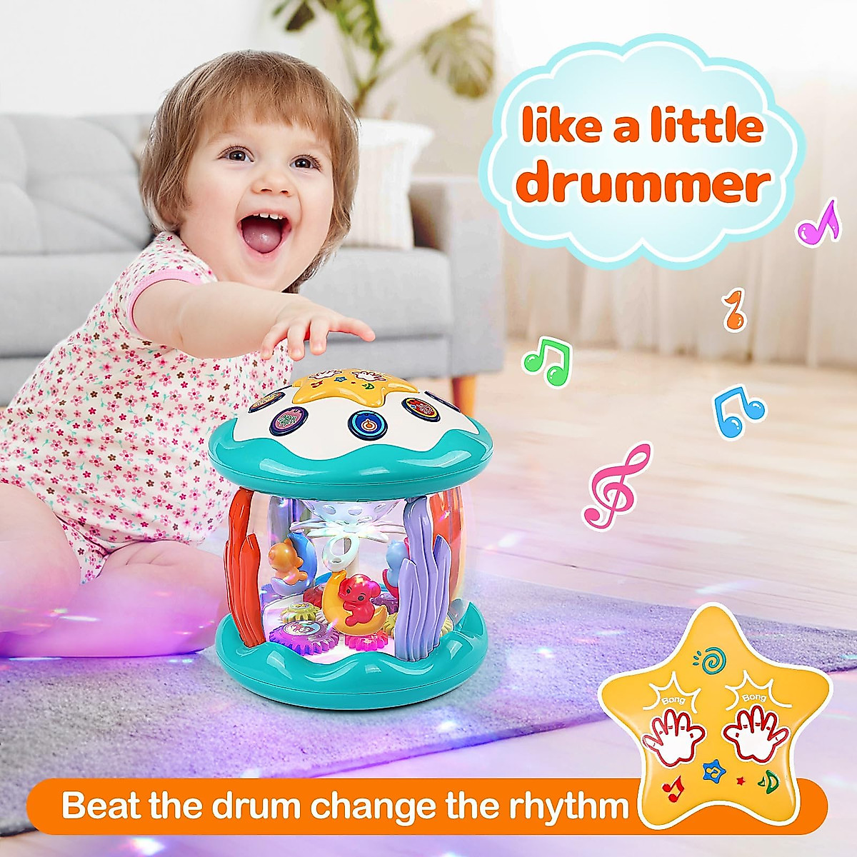 Baby Toys 6 to 12 Months Animal Rotating Light Up Toys for 1 Year Old Boy Musical Toys for Toddlers 1-3 Tummy Time Toys for 3 6 8 9 10 12 18 Months Infant Birthday Xmas Gift for 1 Year Old Boys Girls