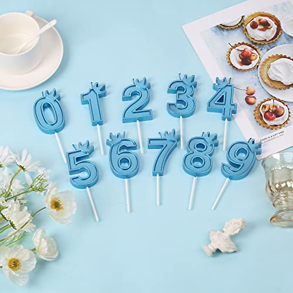 3inch Birthday Number Candle, 3D Candle Cake Topper with Crown Cake Numeral Candles Number Candles for Birthday Anniversary Parties (Blue, 1)