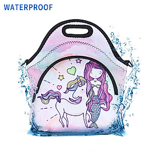 Violet Mist Neoprene Lunch Bags with Shoulder Strap, Pink Mermaid, Unisex, Meal Holder, Neoprene, 11.42"L x 10.43"H x 5.51"W