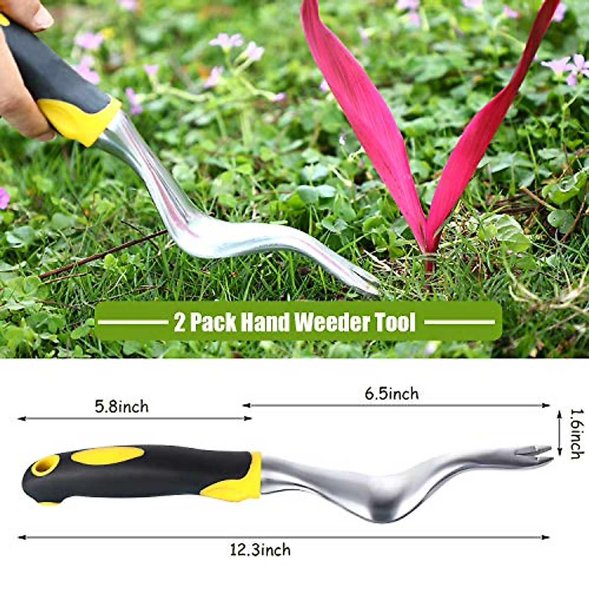 2 Pieces Weed Puller Tool Hand Weeder Garden Weeding Tools Garden Weeding Removal Weed Puller with Ergonomic Handle for Garden Lawn Farmland Transplant