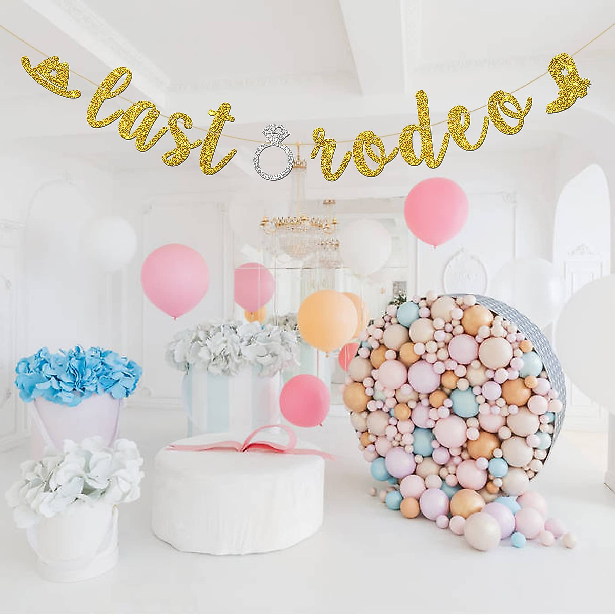 INNORU Last Rodeo Banner, Bride to Be Party Decorations, Western Cowgirl Bridal Shower Bachelorette Party Decorations, Gold Glitter