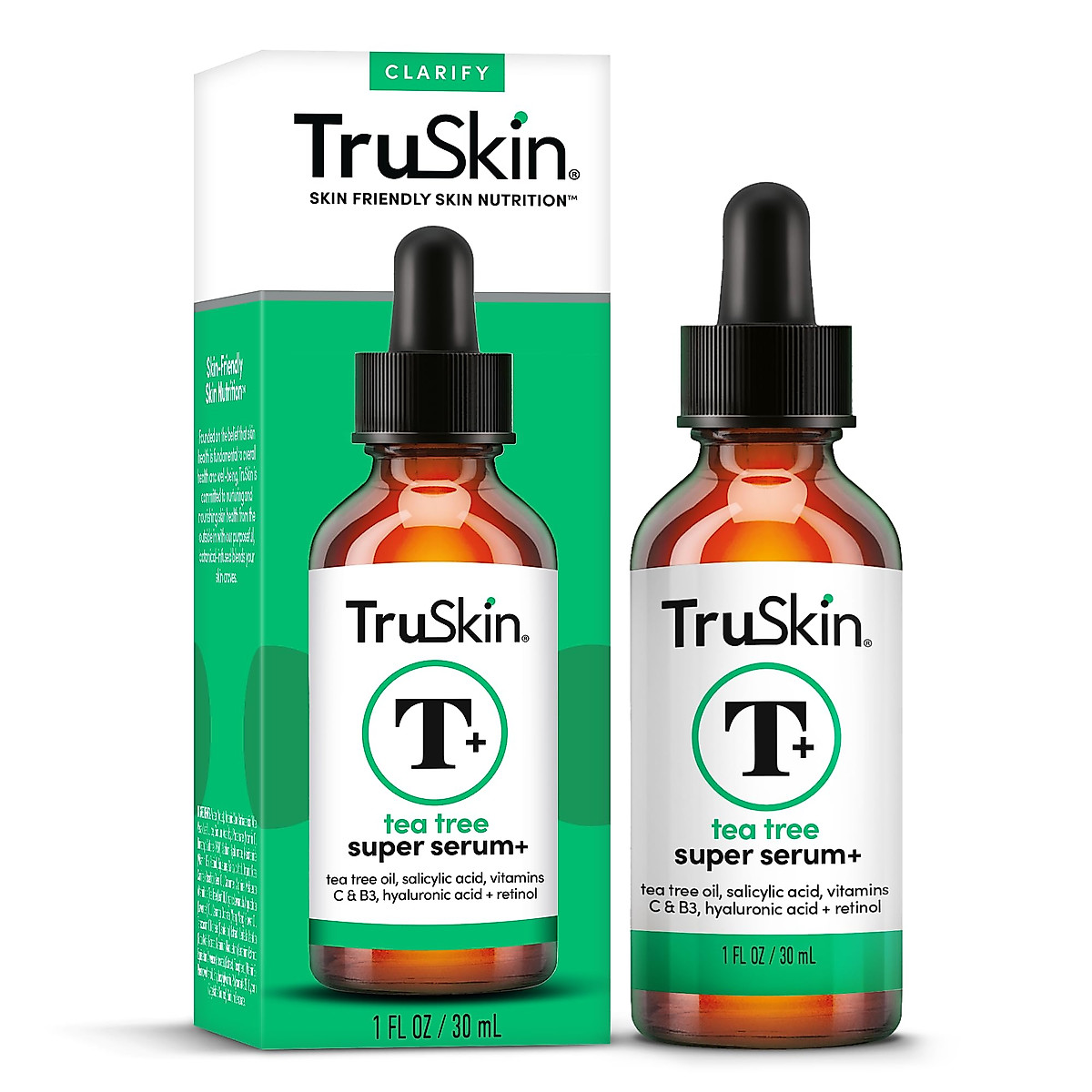 TruSkin Tea Tree Oil Acne Treatment for Face – Acne Serum – Improve the Appearance of Pores, Even Skin Tone for Smooth, Glowing Skin with Salicylic Acid, Vitamin C, Niacinamide & Retinol, 1 fl oz