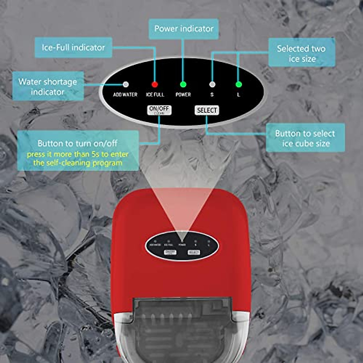 Antarctic Star Ice Maker Machine Countertop,Portable Automatic 9 Ice Cubes Ready in 8 Minutes,Makes 26 lbs of Ice per 24 Hours,Self-Clean,See-Through Lid for Home/Bar/Party (Stainless Steel)