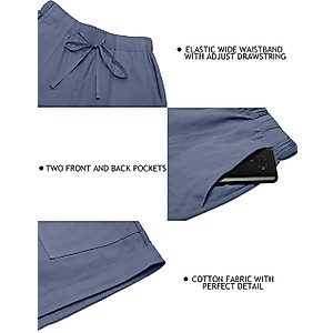 KISSMODA Women's Drawstring Casual Elastic Waist Pocketed Shorts Linen Tencel Short Pants XXL