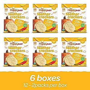 Happy Baby Organics Baby Snacks, Gentle Teething Crackers, Gluten Free & Vegan, Mango & Pumpkin, 12 Count (Pack of 6)
