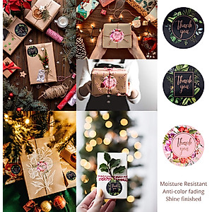 by Mich 1.5 Inch Thank You Stickers, Roll of 500 pc,3Designs |Thank You Stickers for Small Business, Wedding and Holiday |Pink, Black Thank You Labels with Greenery Boho Handwritten Rose Gold Font