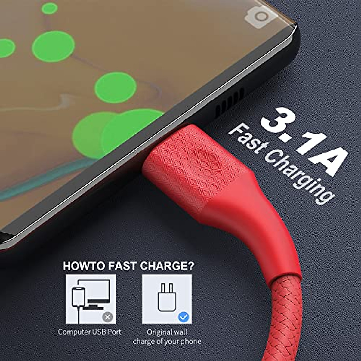 Long USB Type C Charger Cable Fast Charging 6FT, 5Pack Android USB-A to USB-C Fast Phone Charging Cord for Samsung Galaxy S20 S10 S10E S9 S8 Plus Note 10 9 8,Z Flip,LG V50 V40 V30 V20