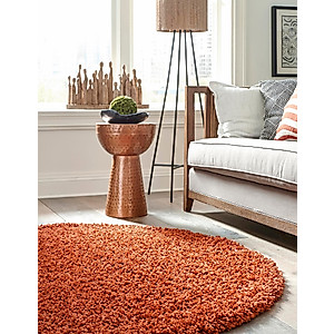 Rugs.com - Über Cozy Solid Shag Collection Rug – 4 Ft Round Terracotta Shag Rug Perfect for Kitchens, Dining Rooms