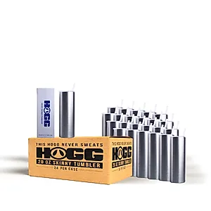 Hogg 20 oz Skinny Tumbler Case (24 Units), Stainless Steel Tumbler Blanks, 20 oz Tumbler Pack with Lids and Straws, Stainless Steel Tumblers Bulk, 20oz Tumblers, Blank Tumblers for Vinyl and DIY