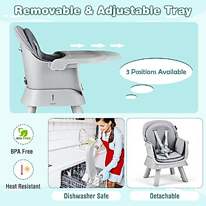 HONEY JOY 8 in 1 Baby High Chair, Convertible Highchair for Babies and Toddlers/Table and Chair Set/Building Block Table/Booster Seat/Stool/Toddler Chair with Safety Harness (Gray)
