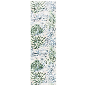SAFAVIEH Lillian Collection Runner Rug - 2'2" x 7', Green & Blue, Tropical Design, Non-Shedding & Easy Care, Ideal for High Traffic Areas in Living Room, Bedroom (LLN382Y)